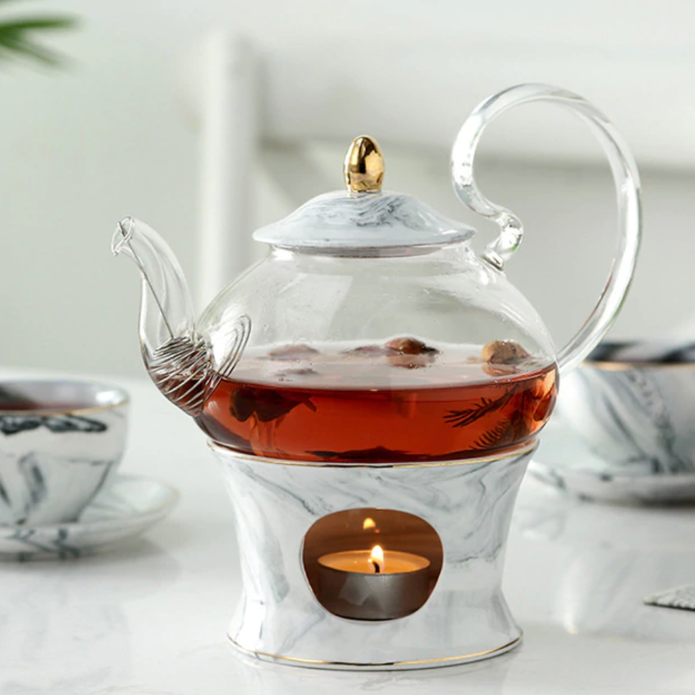 Glass Tea Set with Marble Pattern