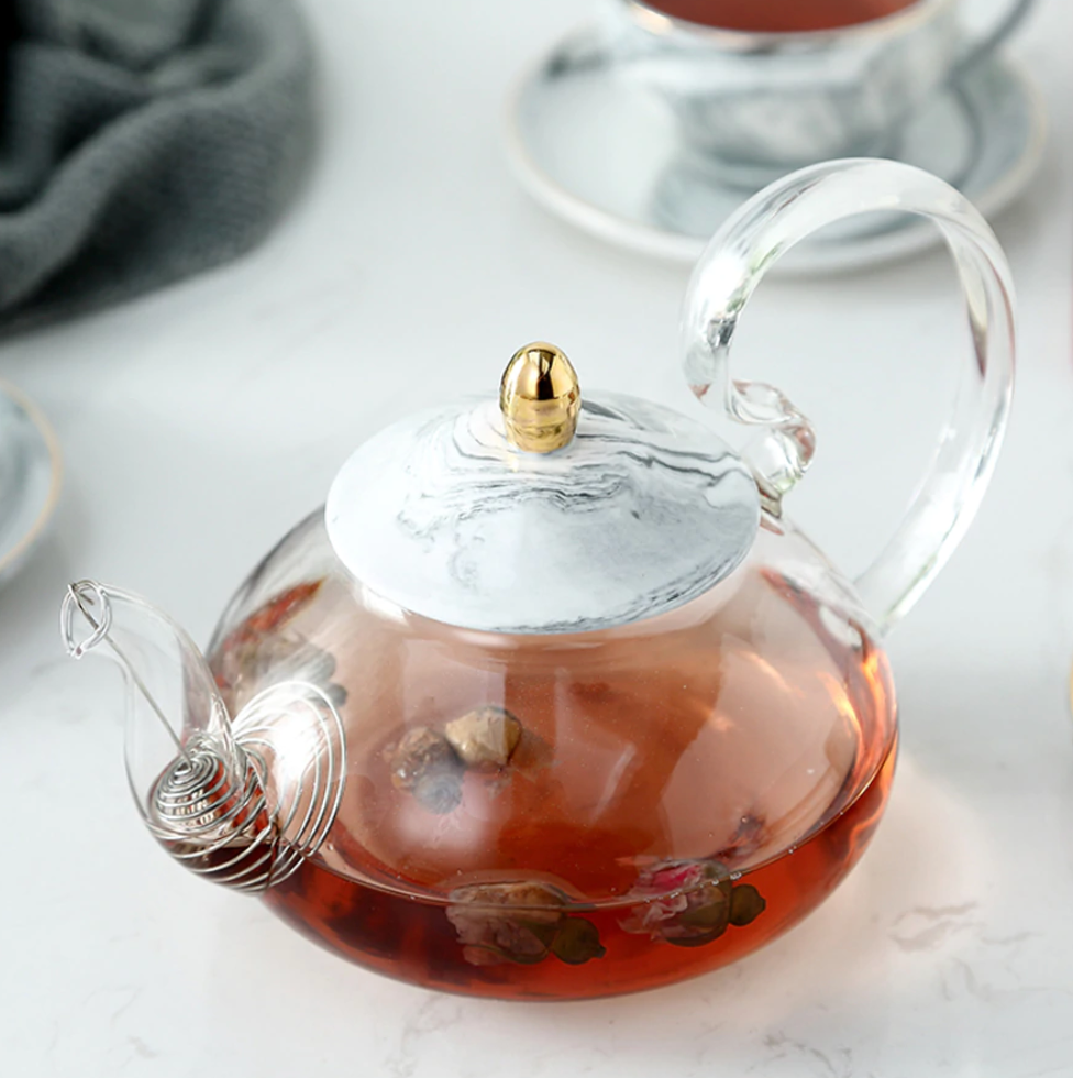 Glass Tea Set with Marble Pattern