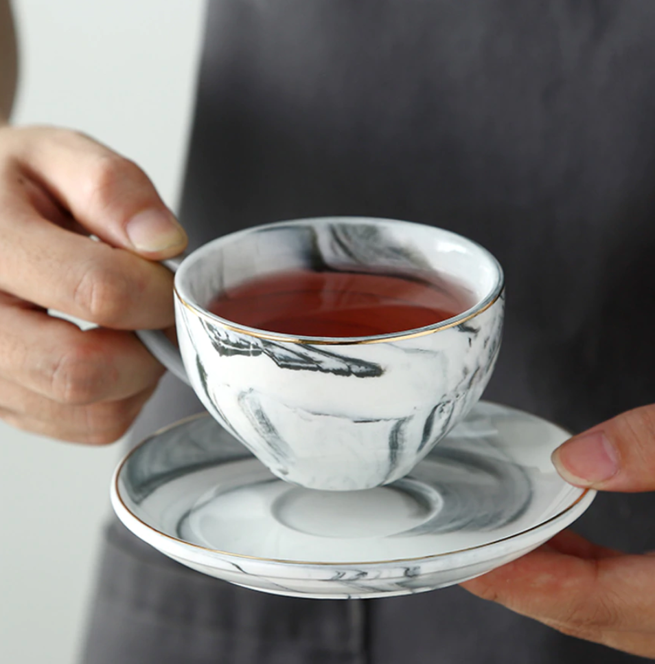 Glass Tea Set with Marble Pattern