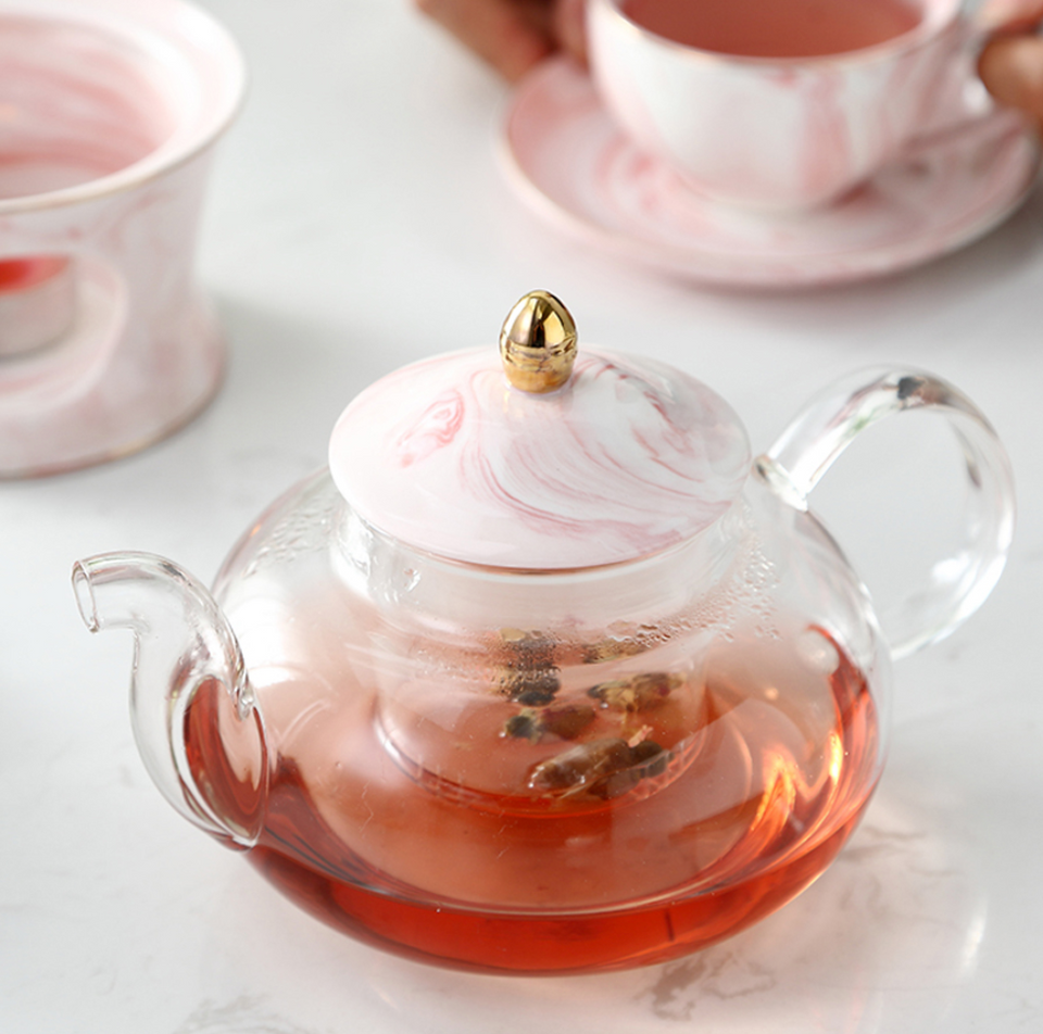 Glass Tea Set with Marble Pattern