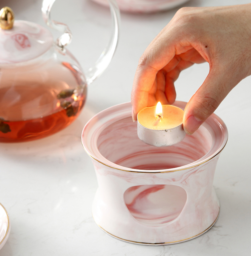 Glass Tea Set with Marble Pattern
