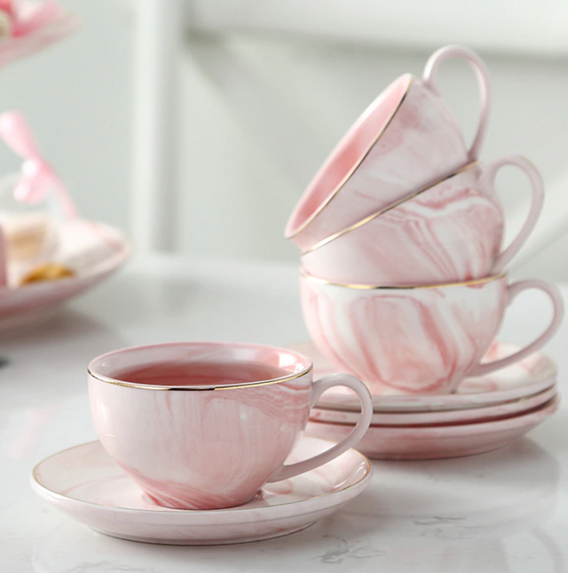 Glass Tea Set with Marble Pattern