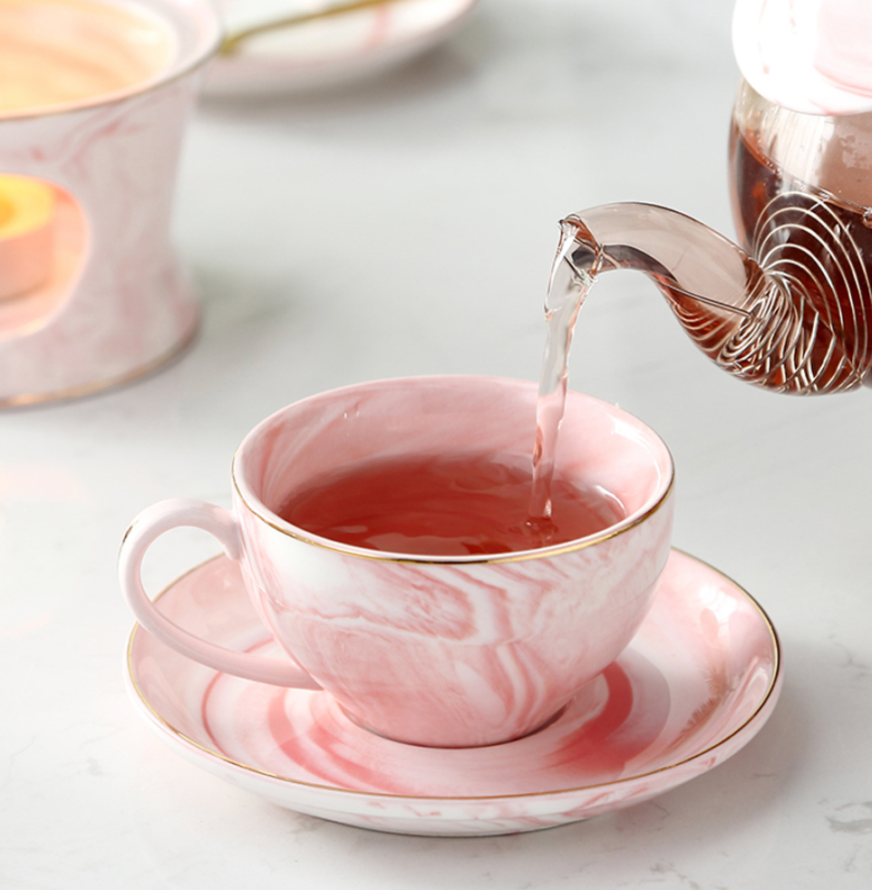 Glass Tea Set with Marble Pattern